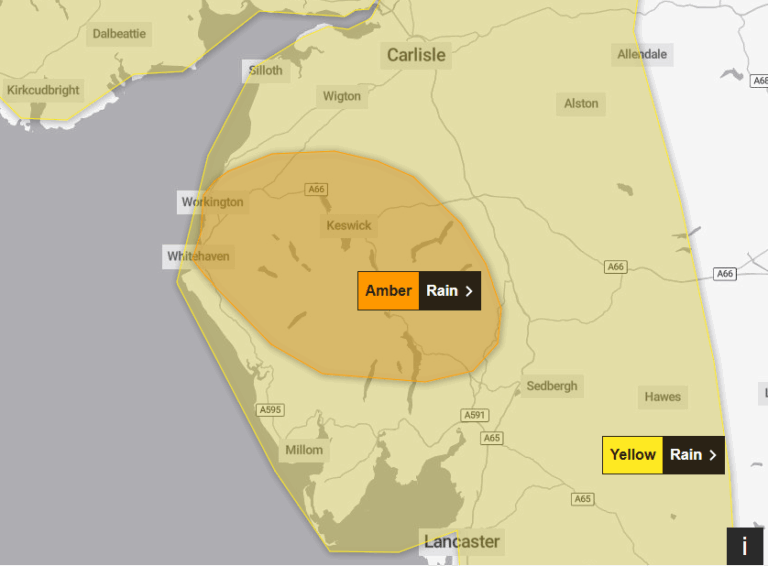 Amber rain warning issued for Cumbria – cumbriacrack.com